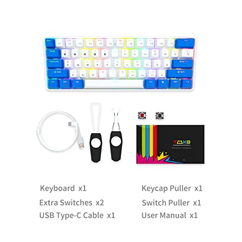 TMKB GK61 60% Wireless Mechanical Keyboard,RGB Backlit Bluetooth Mini Gaming Keyboard with Gateron Optical Switches,Rechargeable Compact Portable Keyboard 3 Devices Switchable for Windows/Mac/Android