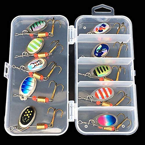 Yeuipea Fish Hook Set, Rotating Metal Sequins Fish Hook Artificial Fishing Lures Bait Fishing Tackle Accessory