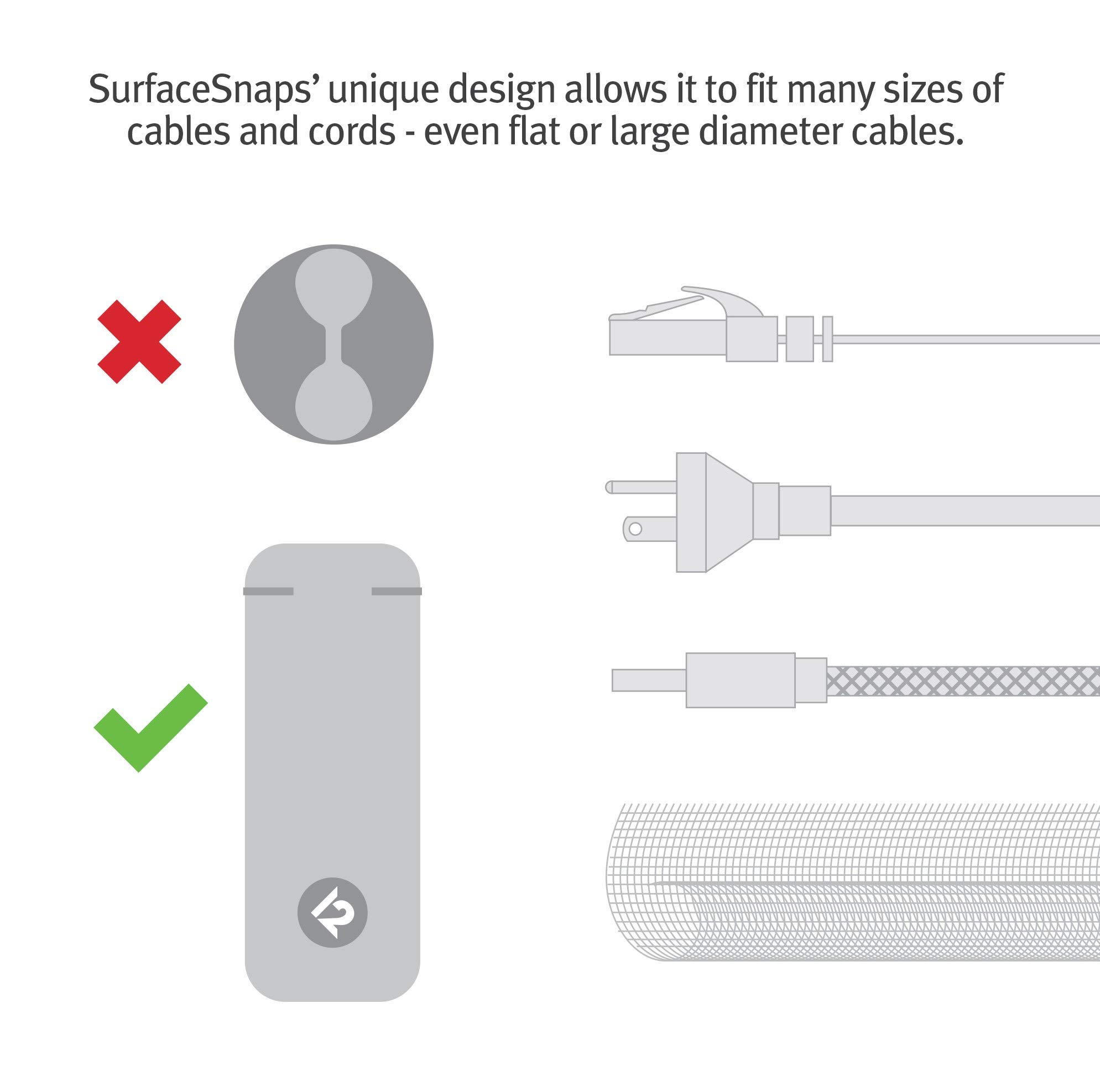 Twelve South SurfaceSnap | 3pk, Leather Cord Organizers/Cable Management with Damage-Free Adhesive for Any Surface (Grey)
