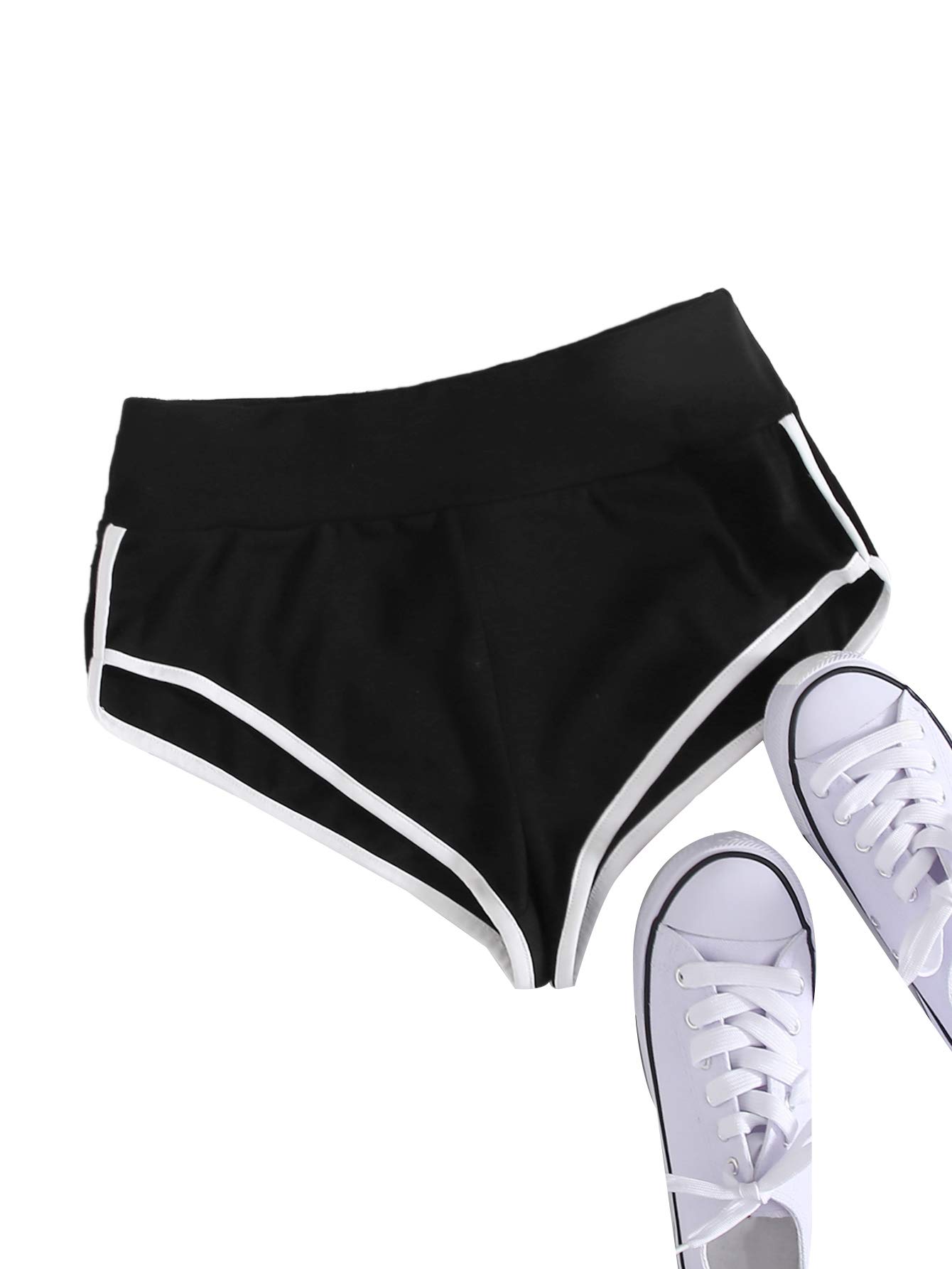 SweatyRocks Women's Sporty Elastic Waist Contrast Binding Booty Workout Biker Shorts Black XL