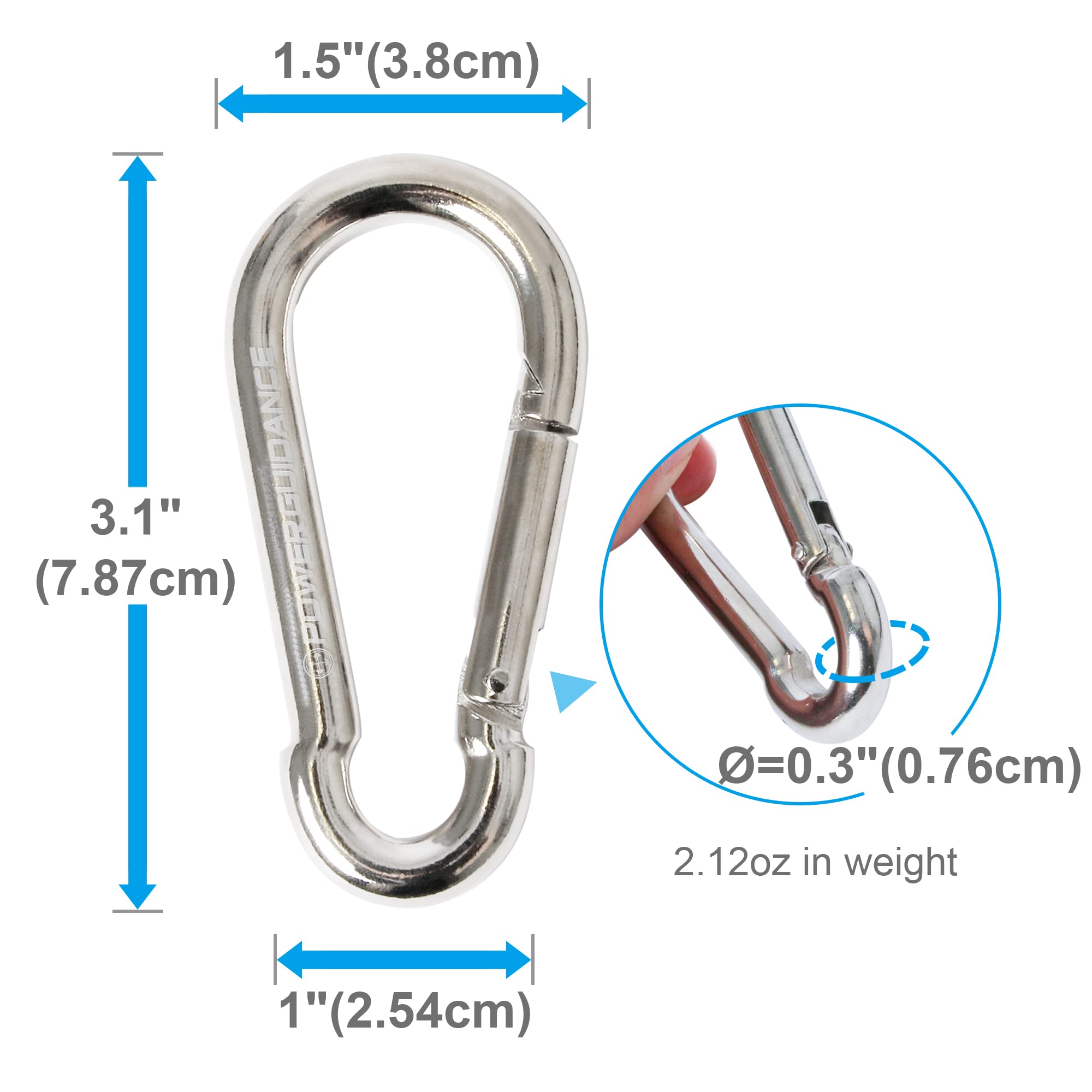 POWER GUIDANCE Stainless Steel Snap Hook, Carabiner Fit for Lat Pulldown Attachments, chrome-plated coating, Cable Machine Accessories for Home Gym, Weight or Climbing attachments, Set of 4