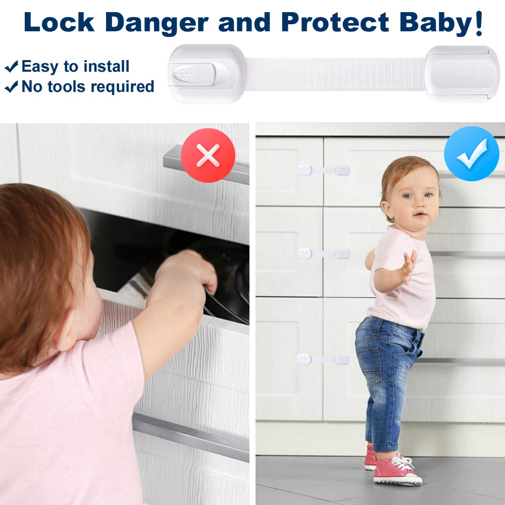 Socub 8 pack Child Safety Cabinets Strap Locks, Multi Use Latch with Strong Adhesive Pads, for Cabinets, Drawers, Oven, Toilet Seat, Fridge