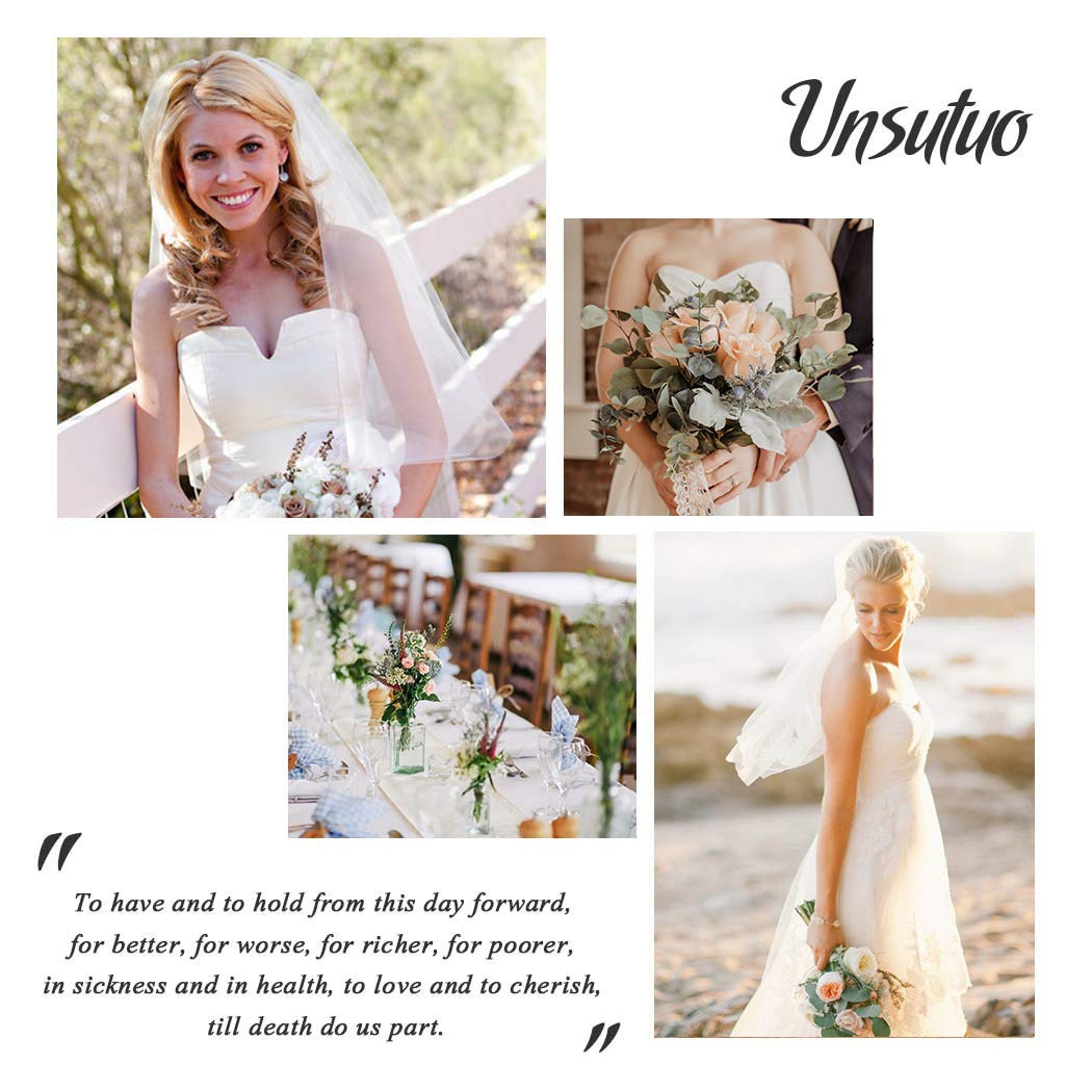 Unsutuo 2 Tiers Bride Wedding Veil Short Fingertip Bridal Tulle Veil with Comb and Cut Edge (White)