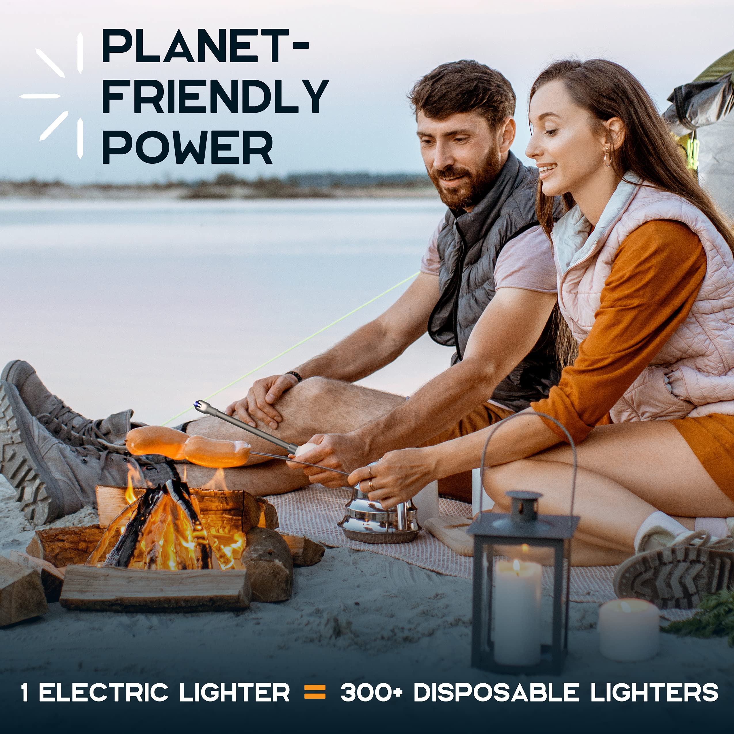 Power Practical Candle Lighter - Sparkr USB Rechargeable Electric Lighter w/Plasma Technology & Extra Long Wand, Flameless Lighters for Candles, Camping, & Cooking, Gold