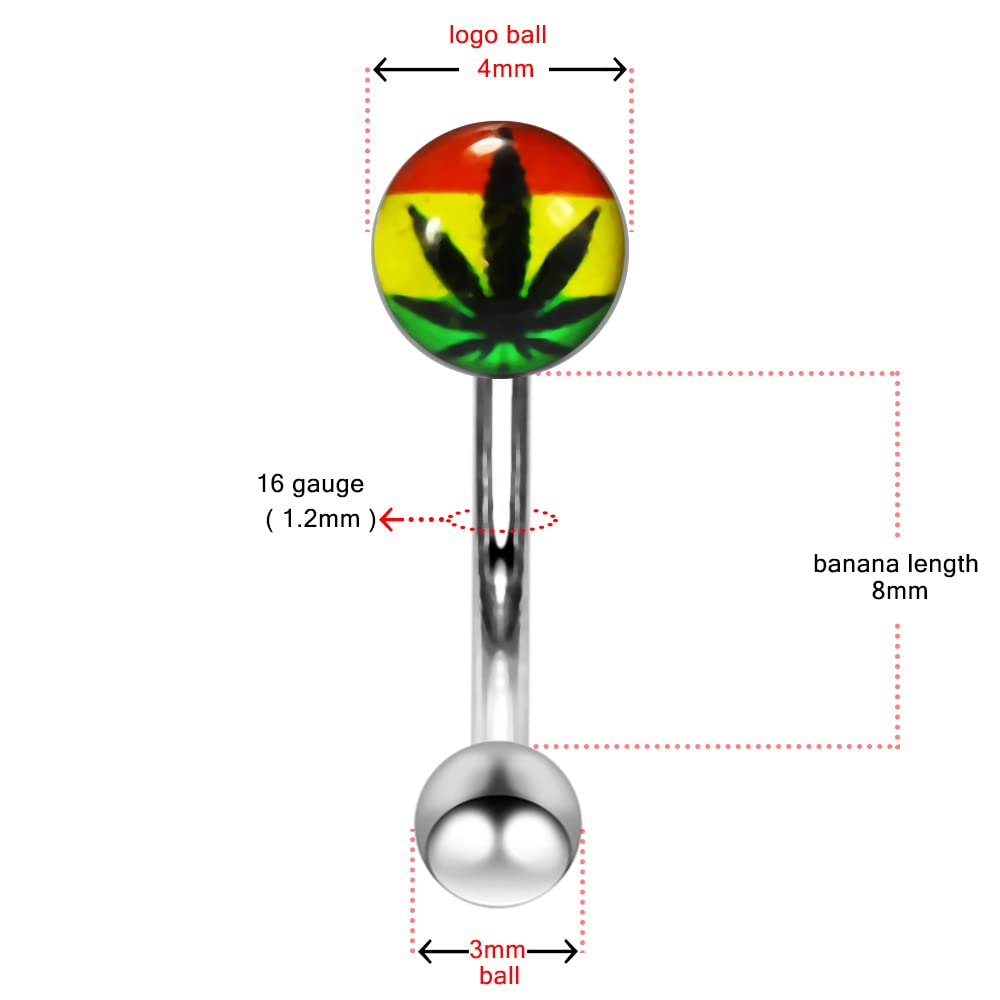 Rasta Marijuana Leaf Logo Picture 316L Surgical Steel Eyebrow Piercing Ring Jewelry