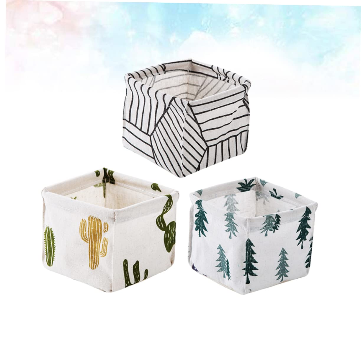 SOESFOUFU 3pcs Toy Storage Baskets Linen Storage Baskets Fabric Storage Cubes with Handles Makeup Storage Basket Cube Storage Bins Collapsible Basket Bins Cotton Linen Organizer Foldable