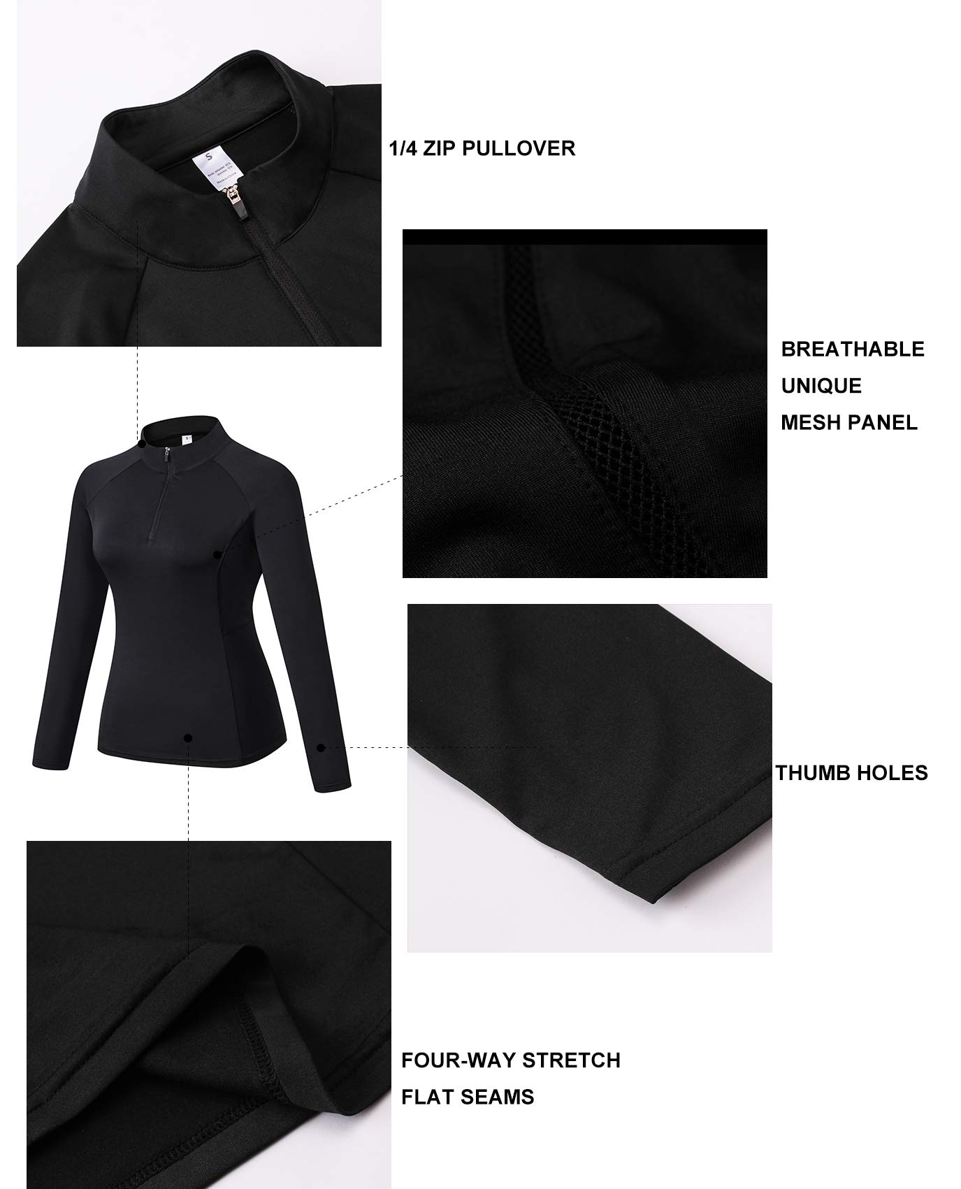 Quarter Zip Pullover Women SPF Shirts Long Sleeve Workout Tops Athletic Yoga Dry Fit Summer Jacket with Thumb Hole