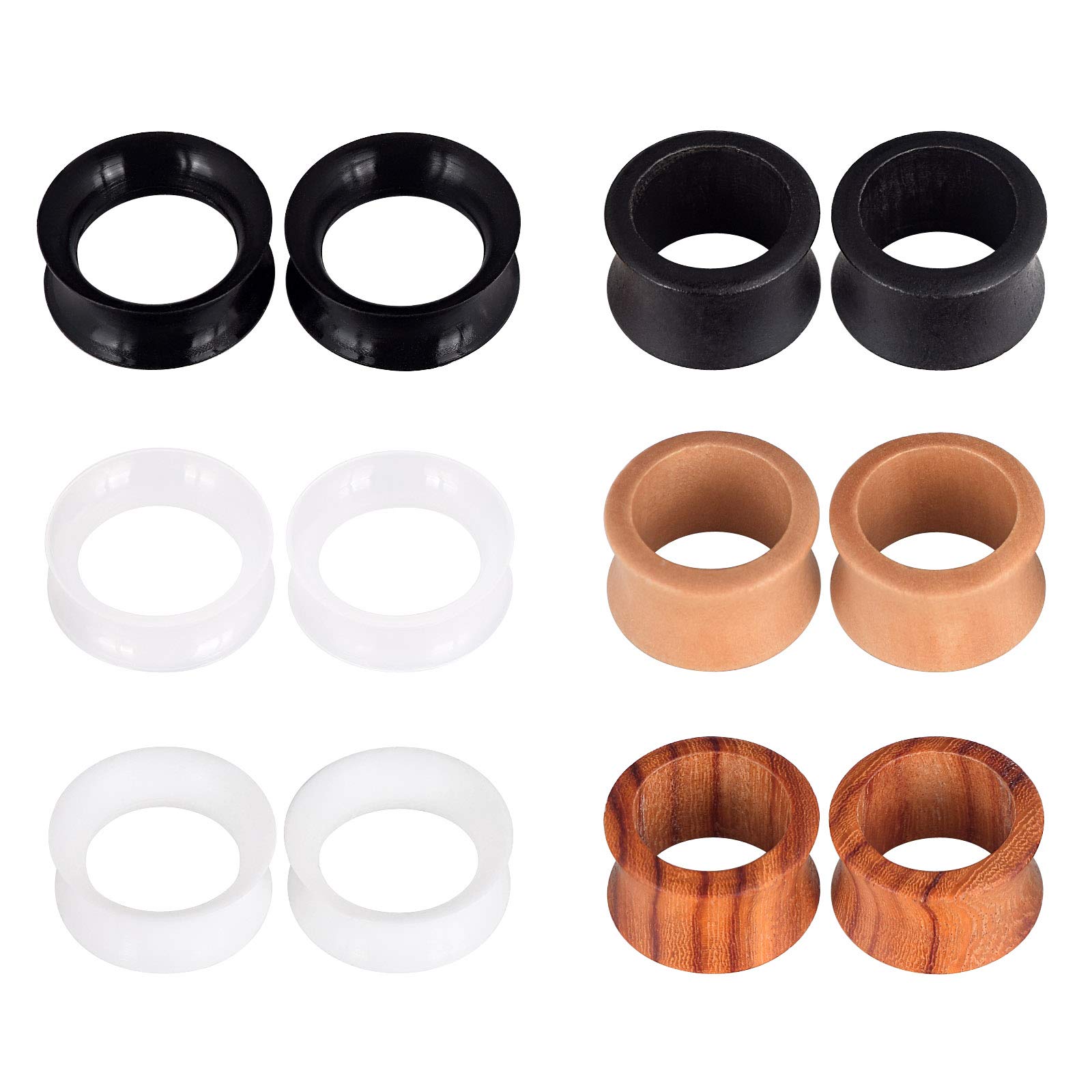 Stuppendux 6Pairs Wood Silicone Ear Plugs Tunnels Expander Hanger Gauges Earrings Stretching Body Piercings Jewelry Gauges for Women Men 1/2"(12mm)