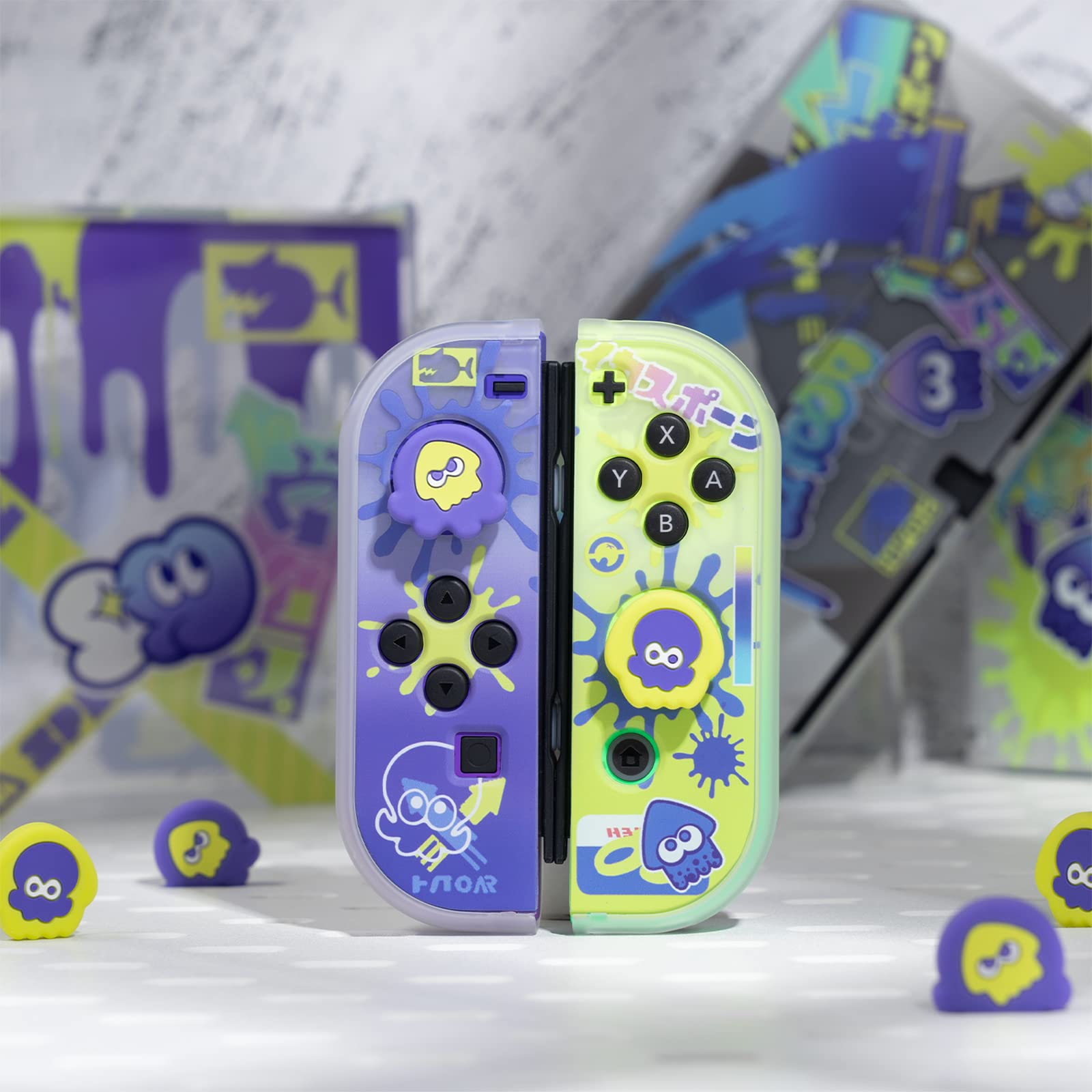 Yocore Splatoon 3 Switch Thumb Grip Caps,Soft Silicone Thumb Grips,Analog Soft Silicone Joystick Caps Stick Caps for Switch/OLED/Switch Lite,4 Pcs