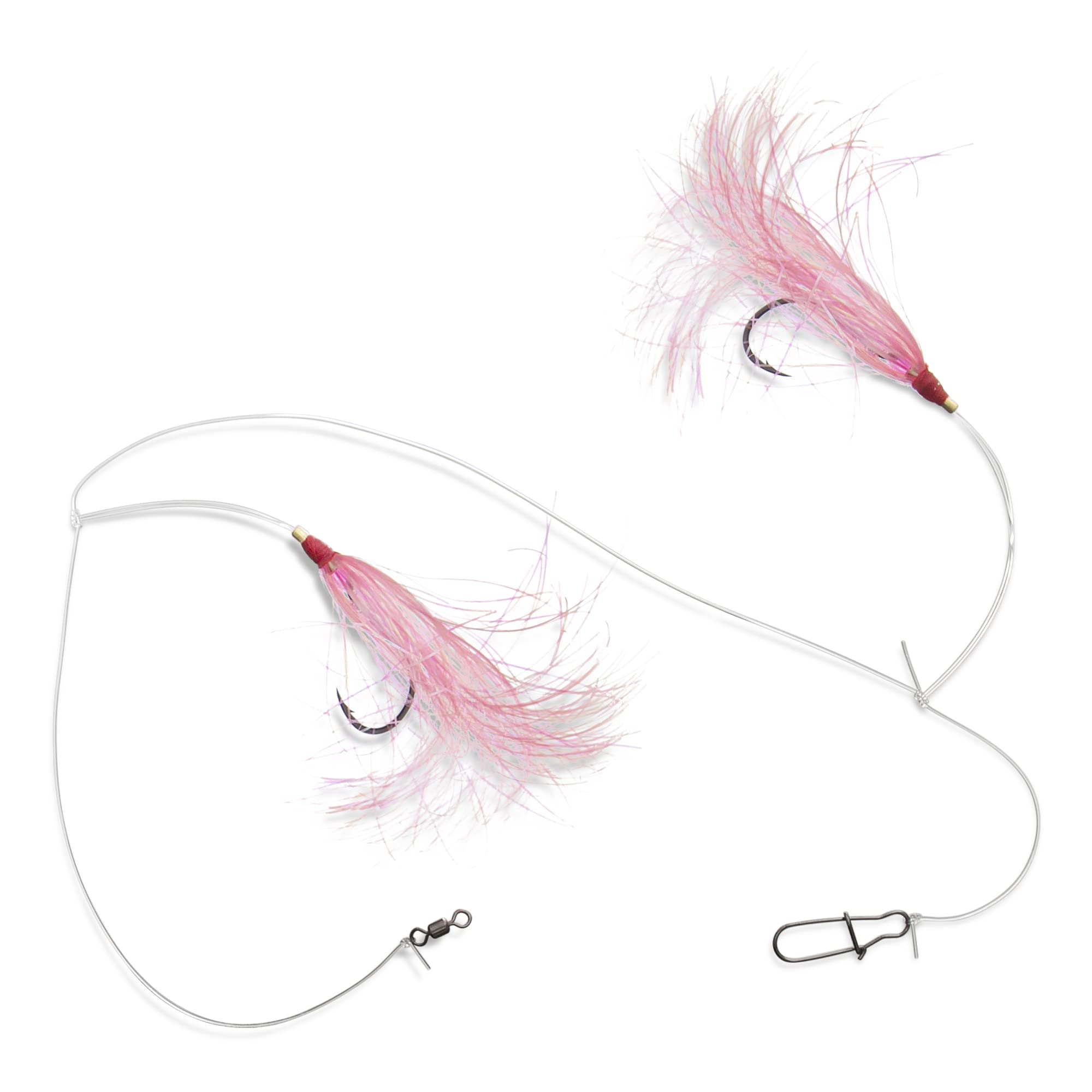 Uncle Mo’s Tackle - 12 Pack Fluke Flounder Killer Hi-Lo Rig – Multicolor Mylar Teaser for Saltwater – BKK Black Size 3/0 Octopus Hook -30lb Heavy Duty Mono 2ft Long-Black Duo-Lock Snaps