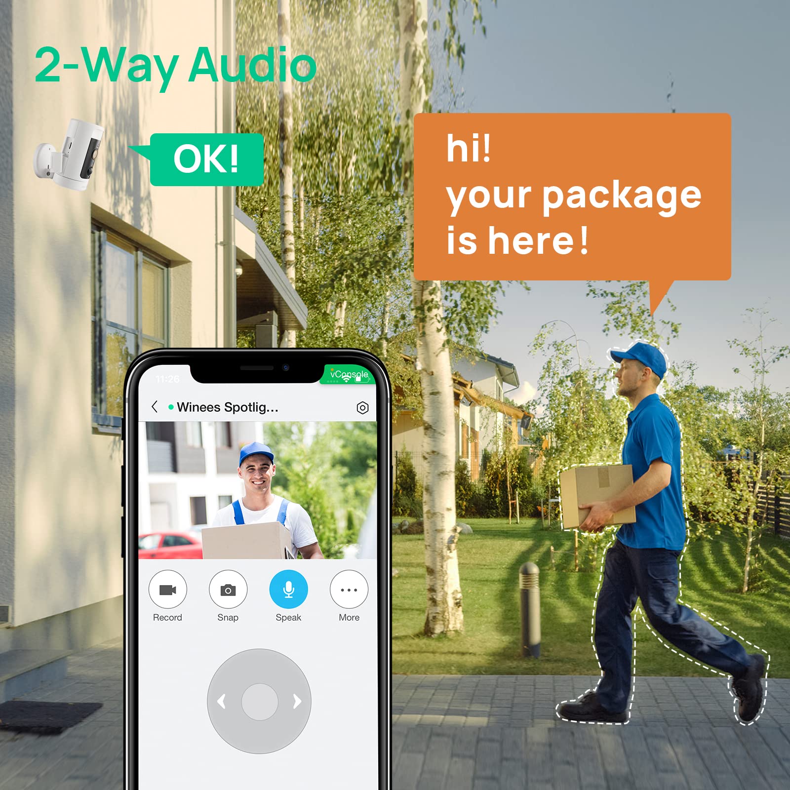 winees Security Camera Outdoor 2K Wi-Fi Spotlight Cam 360° Auto Tracking Home Surveillance Camera, Human/Pet/Vehicle/Package AI Floodlight Camera, Color Night Vision, Compatible with Alexa