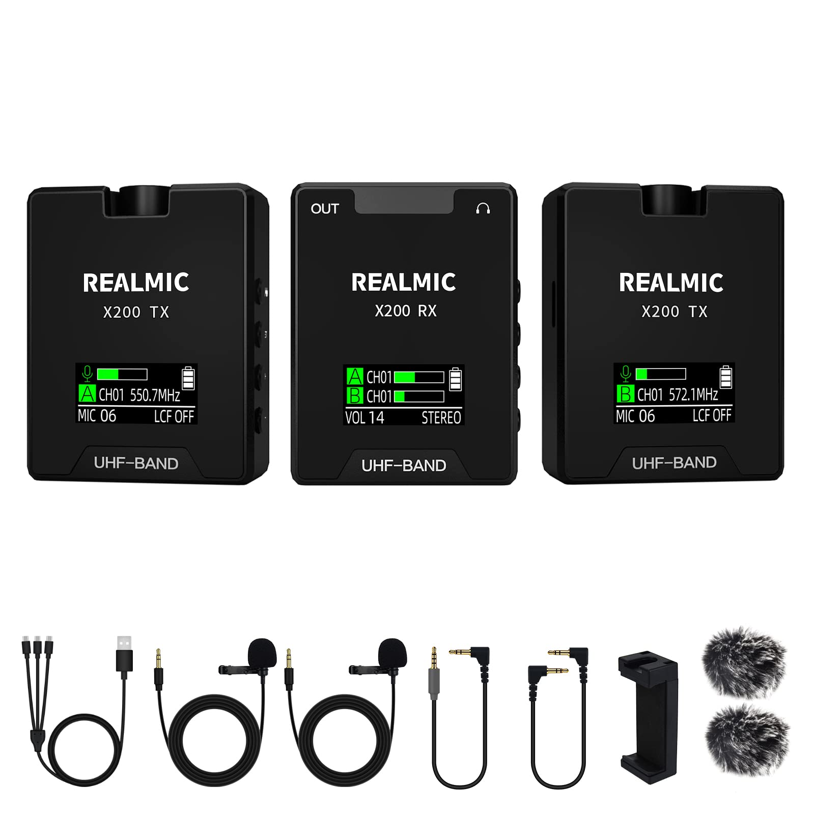 UHF Wireless Lavalier Microphone System 100-Channel Professional Dual Lapel Microphone Compatible with iPhone,Ipad,Android Smartphones DSLR Camera, for Video Recording, YouTube,Interview,Vlogging,Live