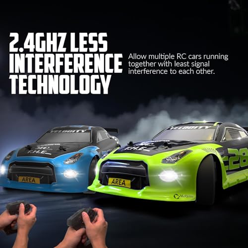 RACENT 2.4GHz 4WD 25KPH High Speed RC Drift Car with LED Lights, PVC Shell, ABS Base, Rechargeable Batteries, Toy Gift for Kids & Adults