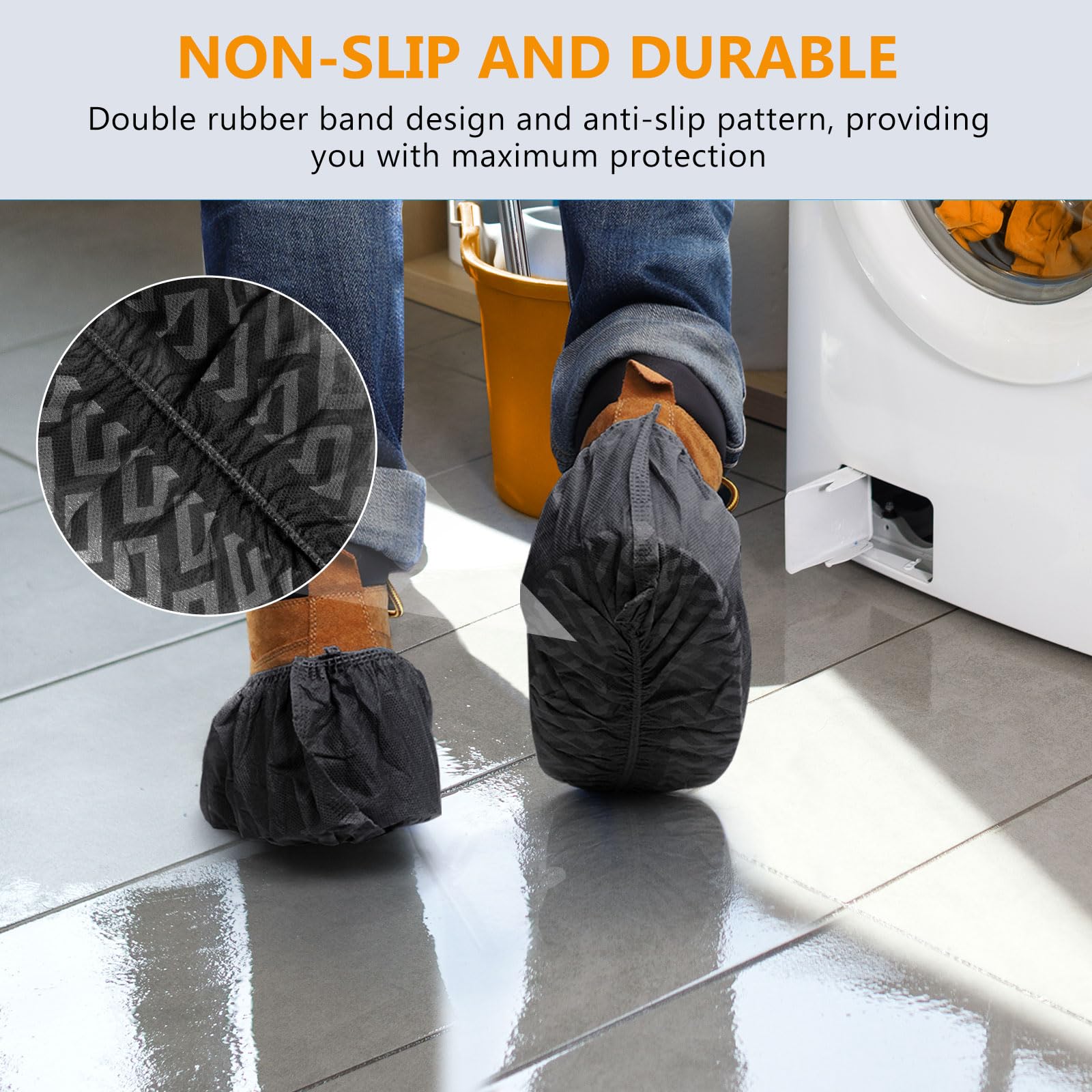 squish Shoe Covers Disposable Non Slip, 100 Pack(50 pairs) Thick Extra Disposable Boot Covers Slip Proof Shoe Cover for Indoors Outdoors Recyclable Durable Protector Covers Fits Virtually Most Shoes