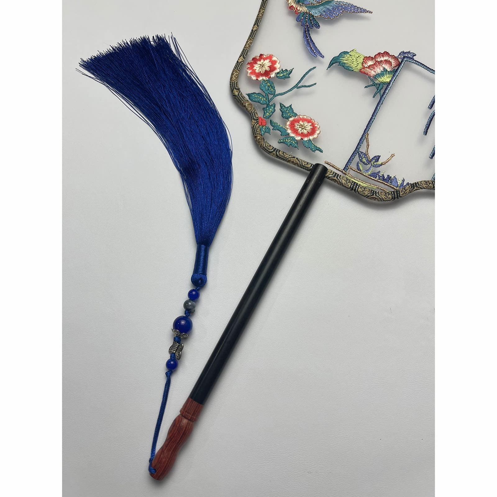 XELDEC Single Side Embroidered Hand Fan (Flower/Bird) Chinese Style Palace Fan Hanfu Fan
