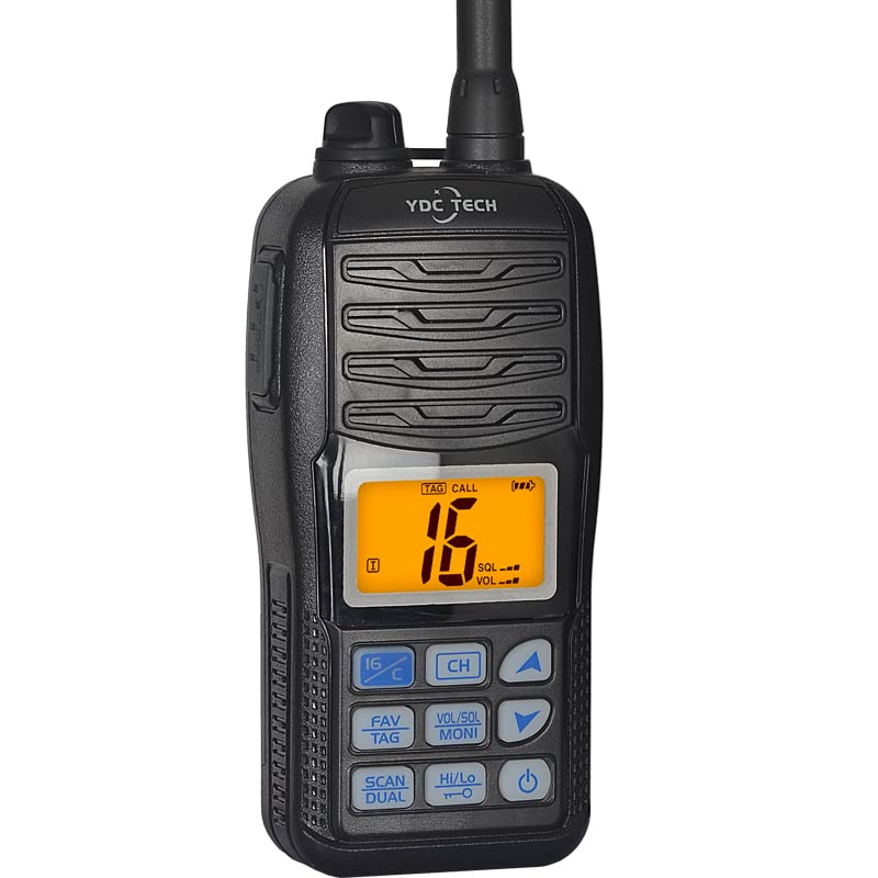 YDC Tech MR-36M Handheld Floating VHF Radio β Submersible, Backlit LCD Display, NOAA Weather, Memory Scan,