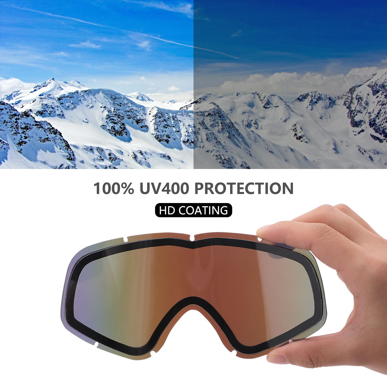 Ukoly Ski Goggles, 100% UV Protection OTG Snowboard Goggles for Men, Women Adult Youth