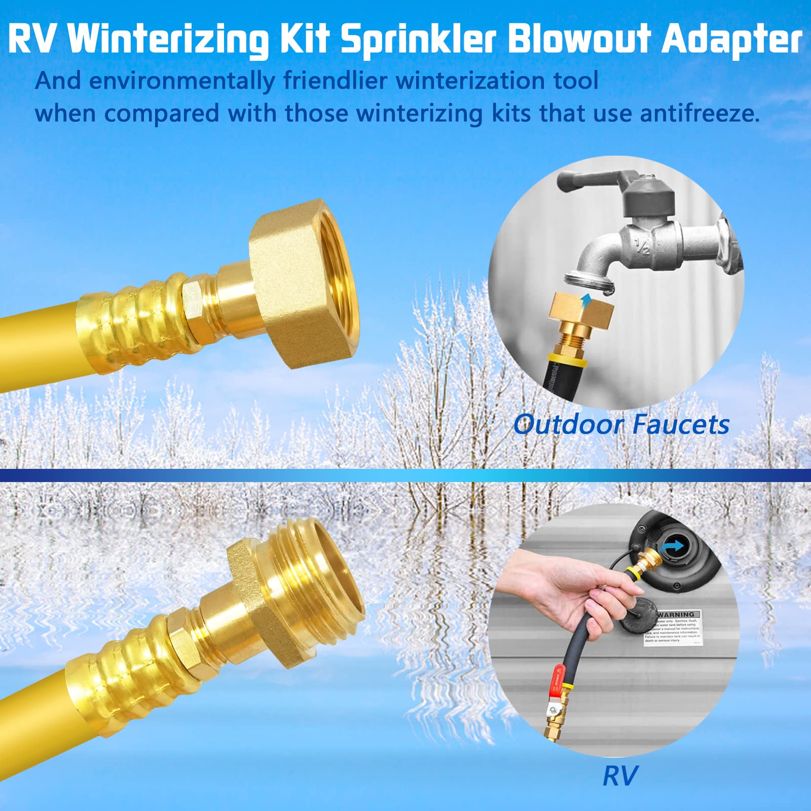 RV Winterizing Kit, 12" RV Winterize Blowout Adapter with Shut Off Valve, Air Compressor Quick Connect Blow Out Fitting Plug, 3/4" Garden Hose Thread for Faucet Boat Camper Travel Trailer, Motorhome