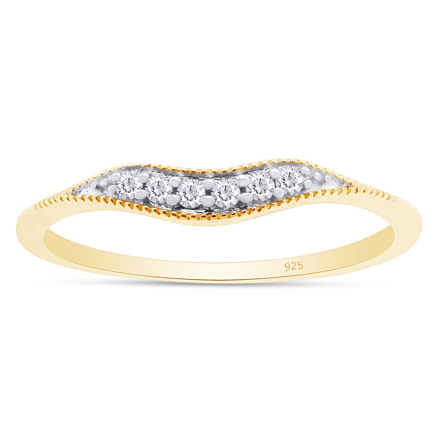 Wishrocks Round Cut White Natural Diamond Vintage-Style Contour Enhancer Guard Band Ring Jewelry for Women In 14K Yellow Gold Over Sterling Silver (0.07 Cttw, Color- I-J, Clarity- I2-I3) Size-5.5