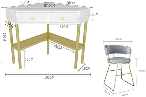 QULACO Luxury Dresser Table Vanity Makeup Table Set, 2 in 1 Makeup Vanity Desk 2 Drawers White Dressing Table Bedroom Funiture with Mirror and Chair