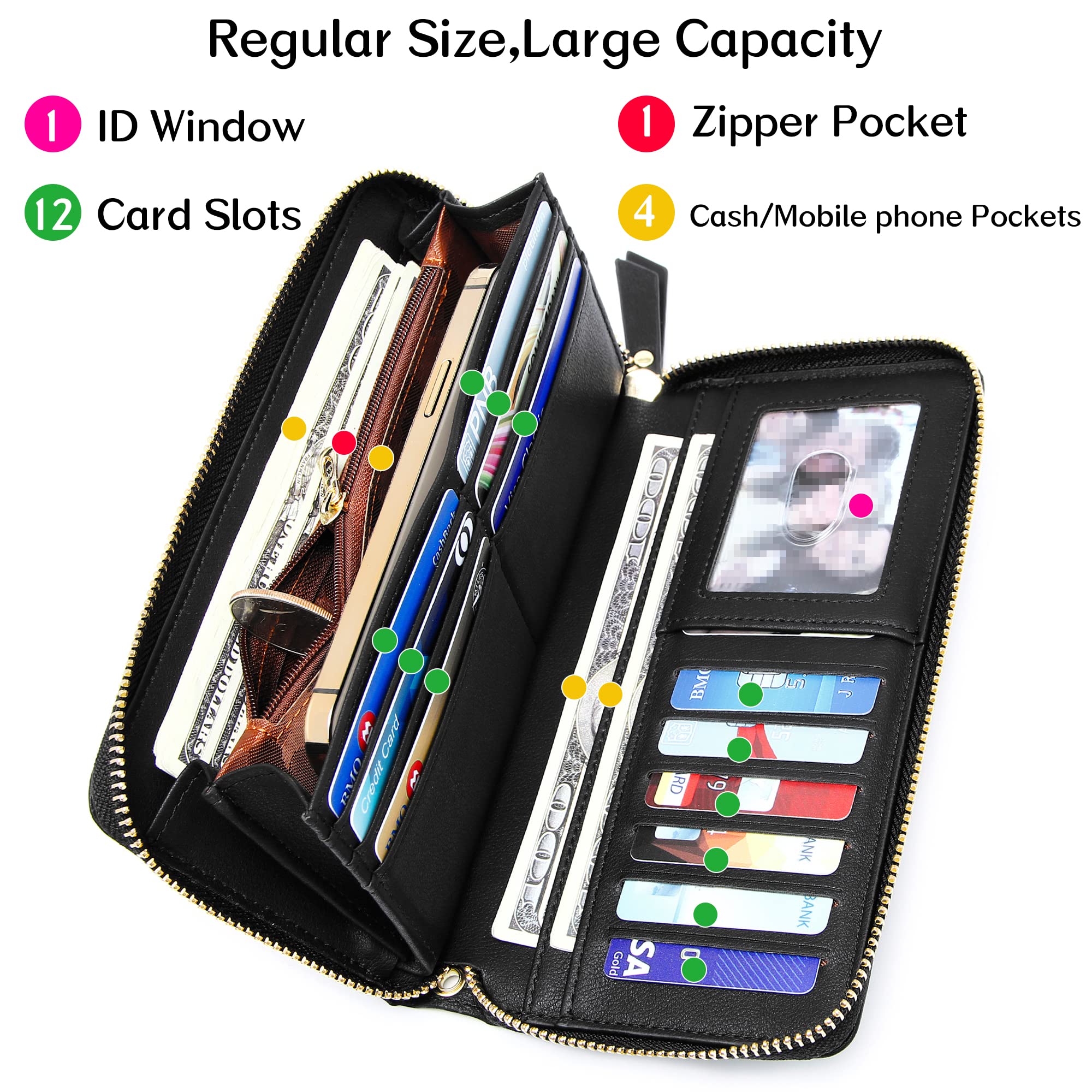 YOUBDM Clutch Wallet for Women Cell Phone Purse With Credit Card Holder Soft Pebbled Leather Wallet with Wristlet Strap(Red)