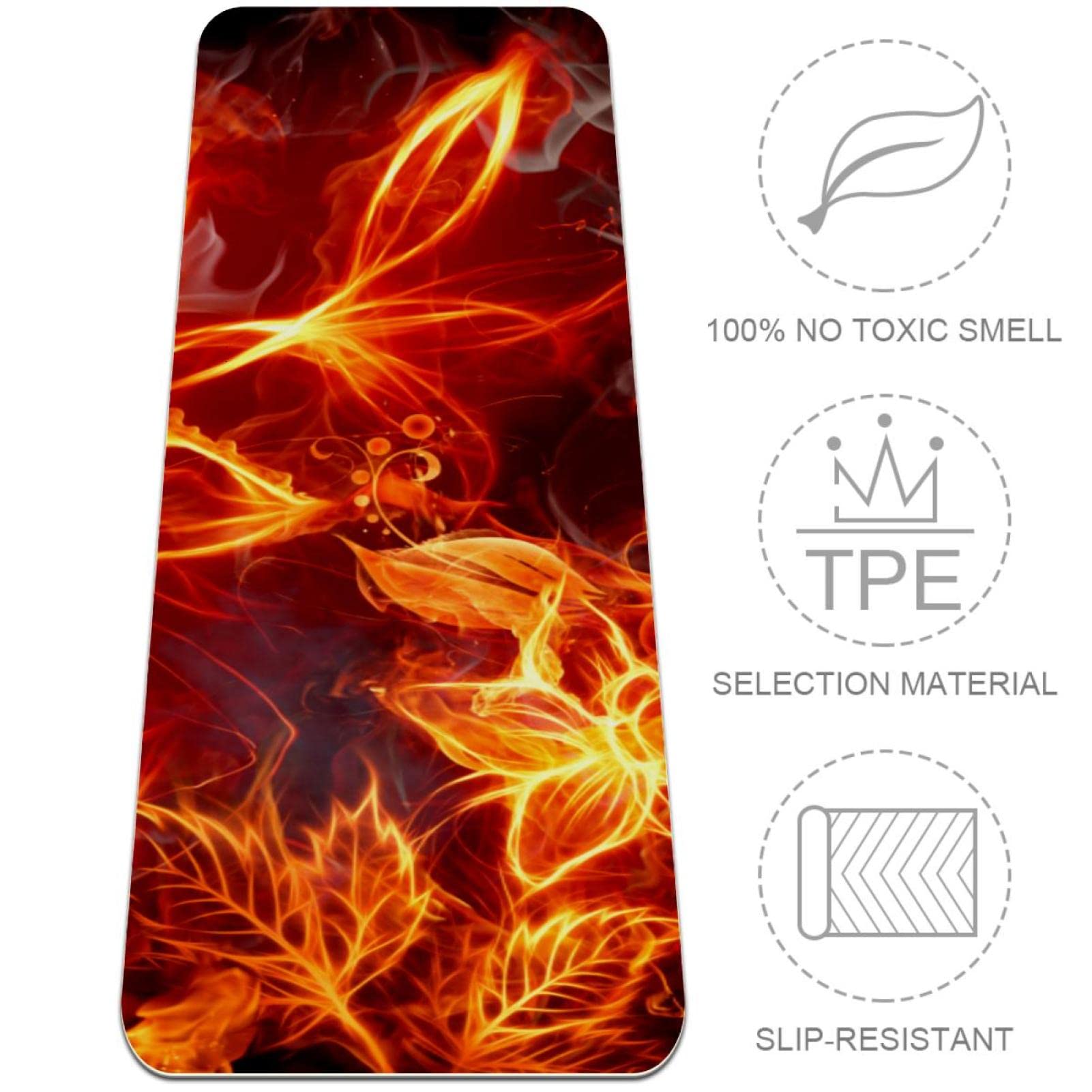 Yoga Mat, Yoga Mats for Home Workout, Workout Mat, Exercise Mats, Pilates Mat, Fire Flame Flowers
