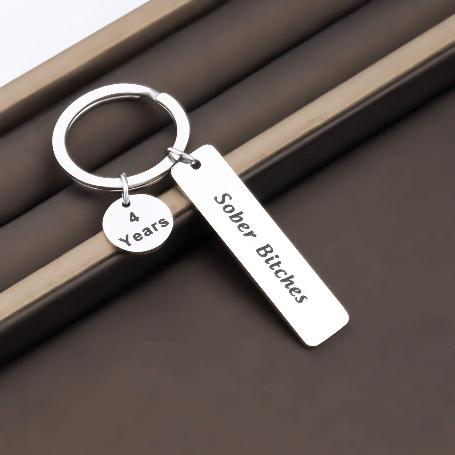 TGBJE 1 Year 5 Years 10 Years Sobriety Anniversary Keychain Sobriety Bitches Gift AA Gift NA Gift Sober Encouragement Gift (Sober 4 Years)