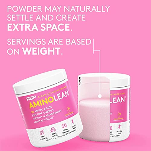 RSP NUTRITION AminoLean Pre Workout Powder, Amino Energy & Weight Management with Vegan BCAA Amino Acids, Natural Caffeine, Preworkout Boost for Men & Women, 30 Serv, Pink Lemonadeā¦