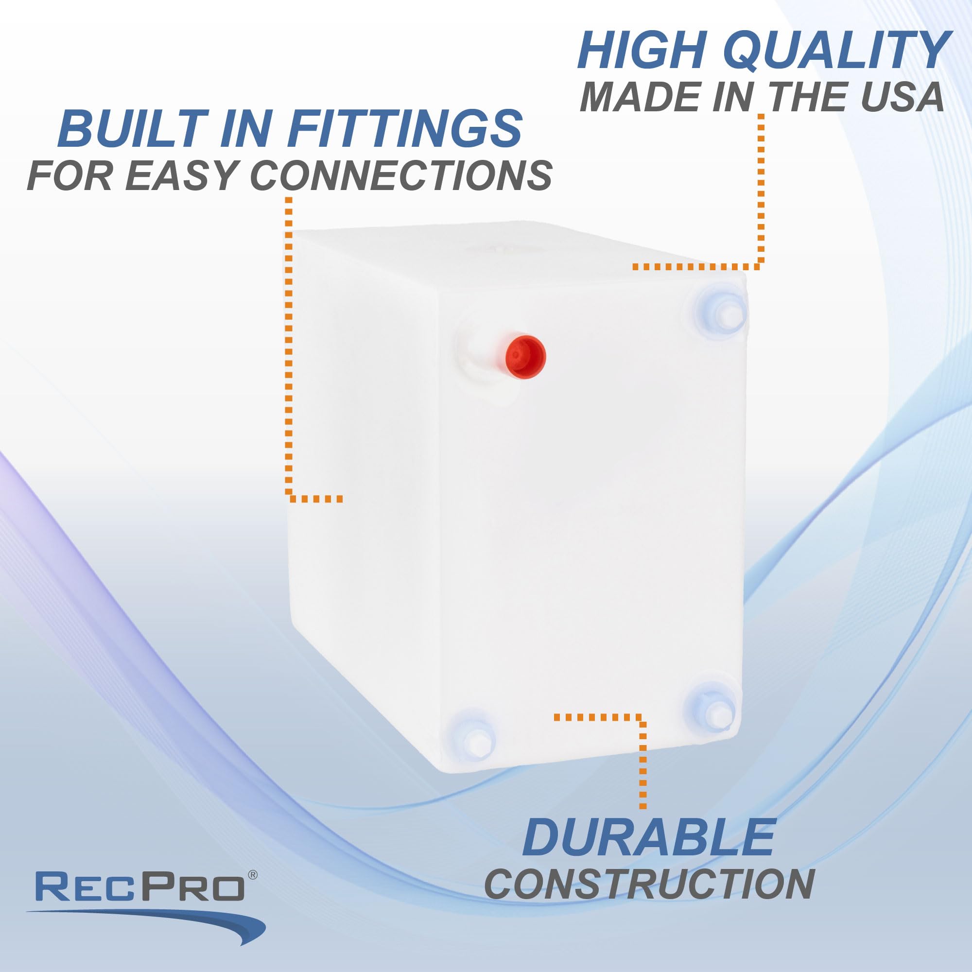 RecPro 10 Gallon RV Fresh Water Tank 17" x 14" x 10" | BPA Free | RV Water Tank | Gray Water | Made in America
