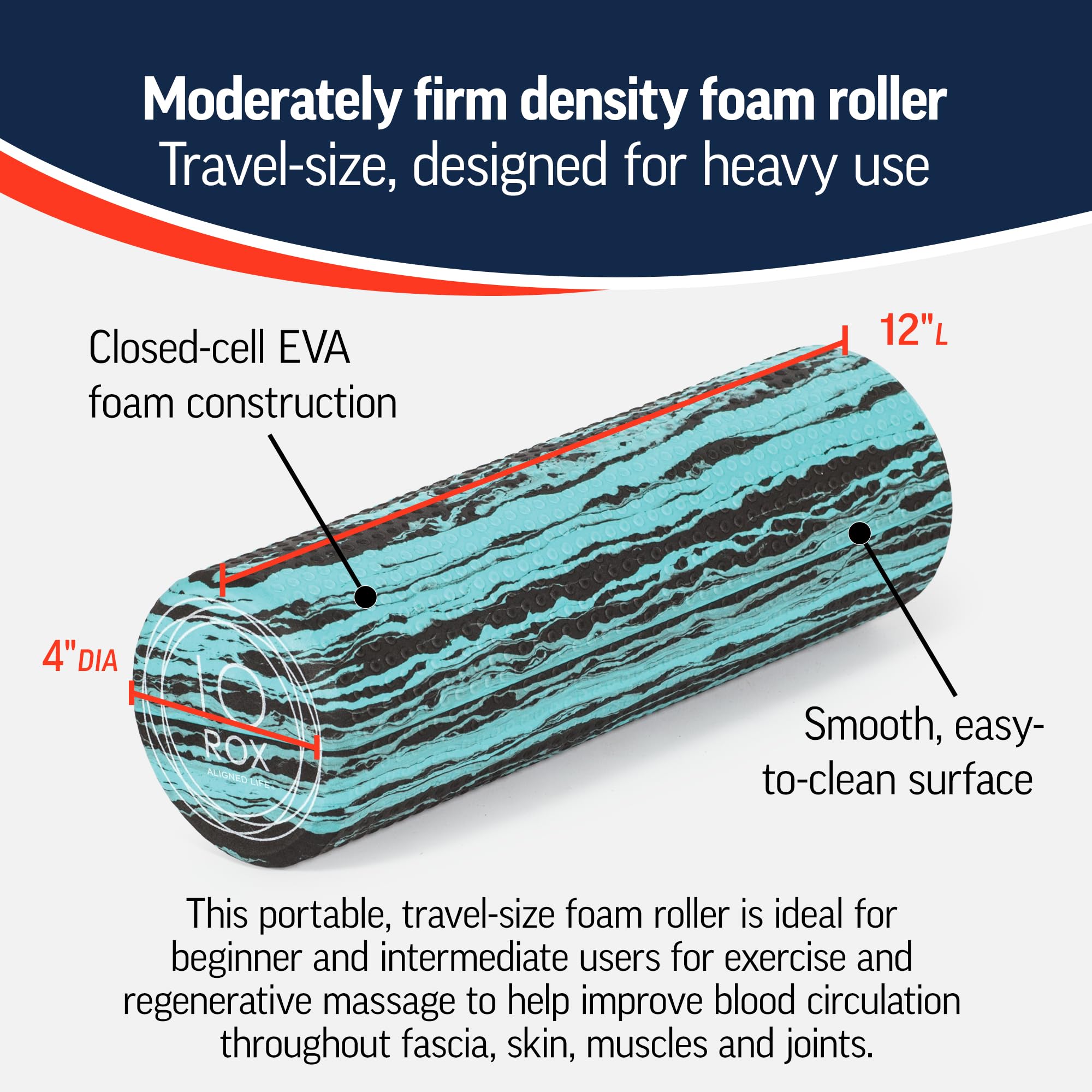 OPTP LO ROX Aligned Life Travel-Size Foam Roller for Physical Therapy, Pilates, Exercise, and Self-Massage, by Fascia and Alignment Expert Lauren Roxburgh β Moderate Density