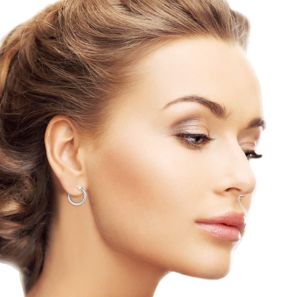SOLIDSILVER- Sterling Silver Lightweight High Polished Click Top Hoop Earrings | 12mm