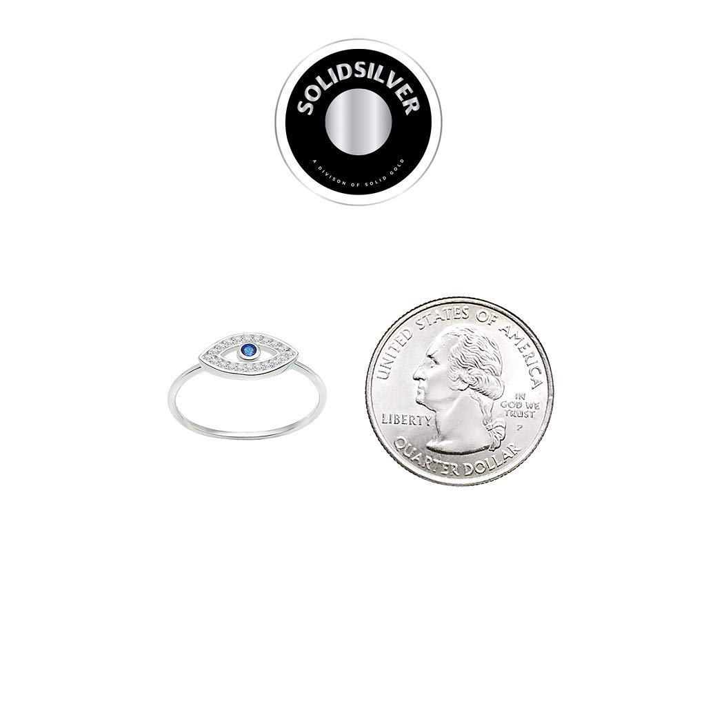 SolidSilver- Sterling Silver Crystal Clear & Blue CZ's Evil Eye Ring | Size 8