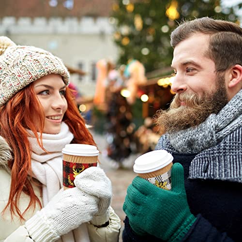 Whaline 30Pcs Christmas Coffee Tea Cup Sleeves Bronzing Red Black White Plaid Jacket Sleeves for 12 and 16oz Disposable paper Cup for Hot Chocolate Cocoa Cold Beverage, 6 Design (No Cups Included)