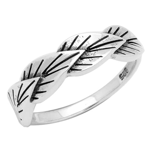Sterling Silver 925 Leaf Design band Ring Nature Lover Women Jewelry Adorable Floral Ring (8)