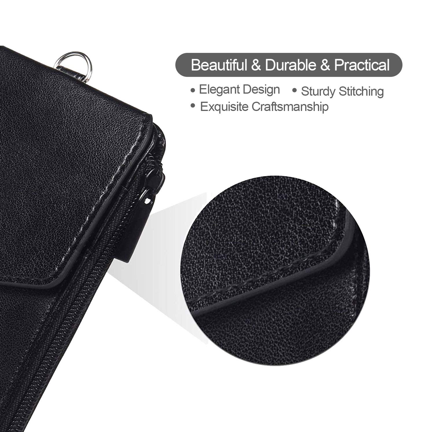 Teskyer Wristlet Keychain, Leather Wrist Strap Key Chain with Credit Card Holder, Black