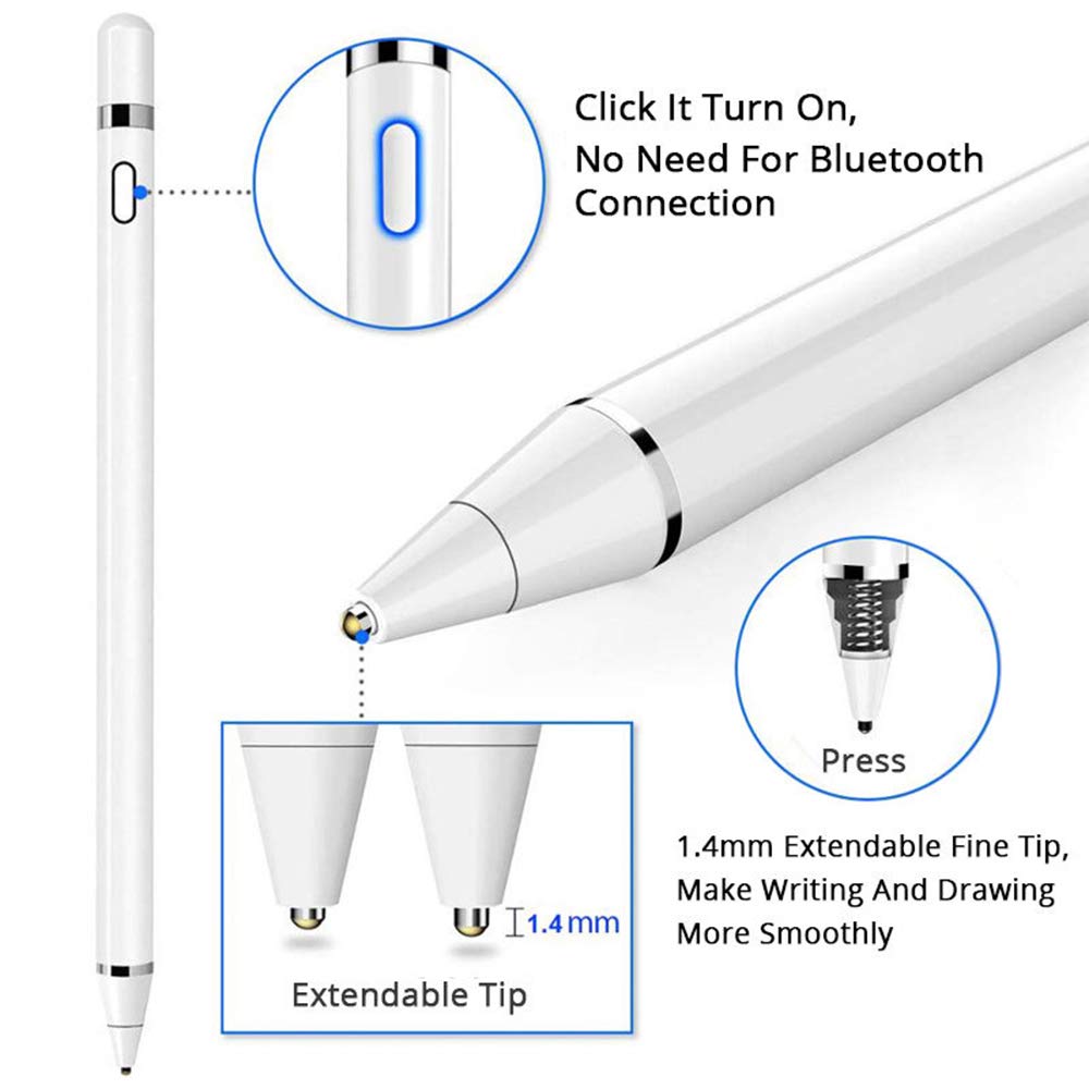 Stylus Pens for Touch Screens,Active Stylus Compatible with Apple,Magnetism Cover Cap, Universal for iPhone/iPad Pro/Mini/Air/Android and Other Touch Screens (White)