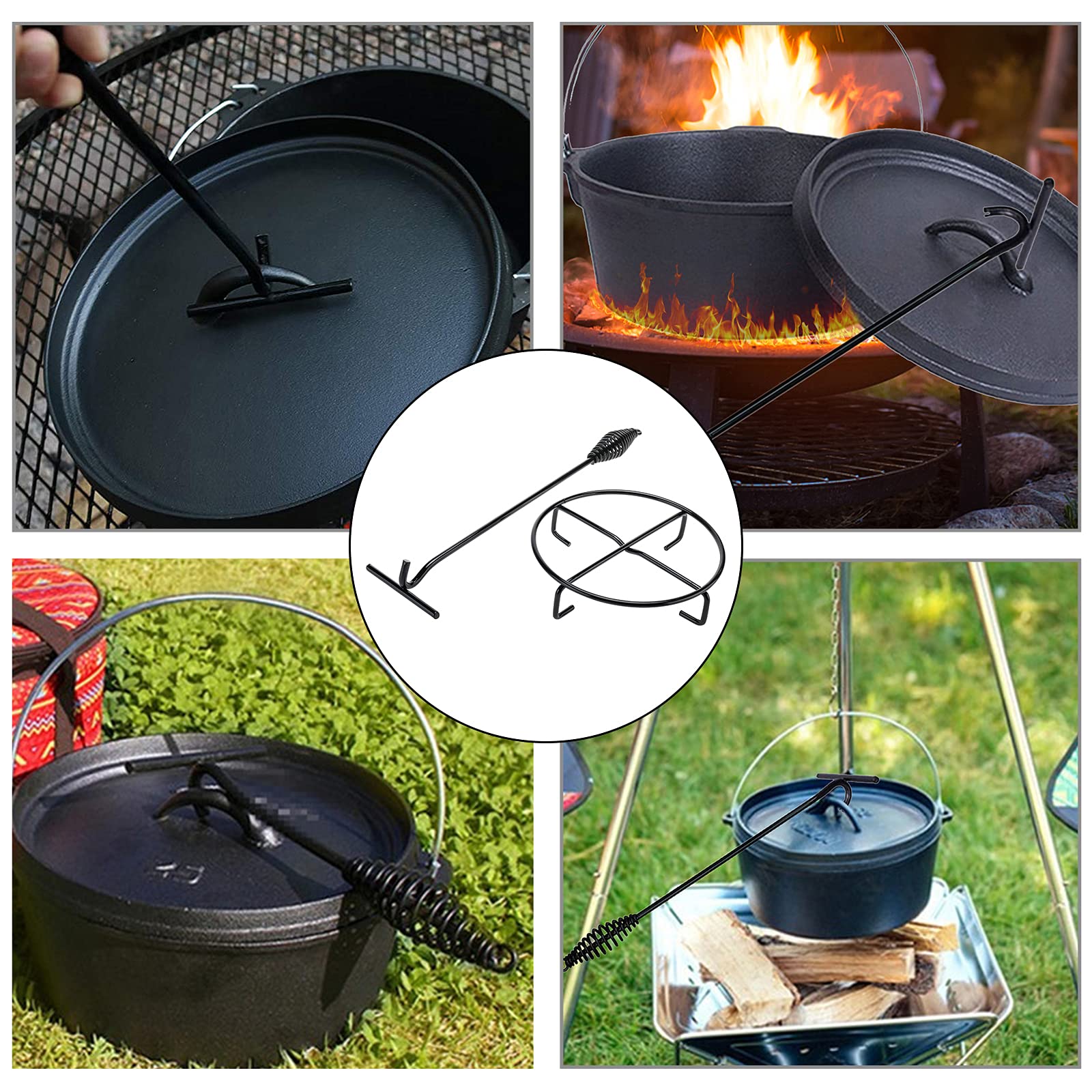 Tysun Dutch Oven Lid Lifter Dutch Oven Lid Stand Cast Iron Dutch Oven Tools and Accessories for Camping