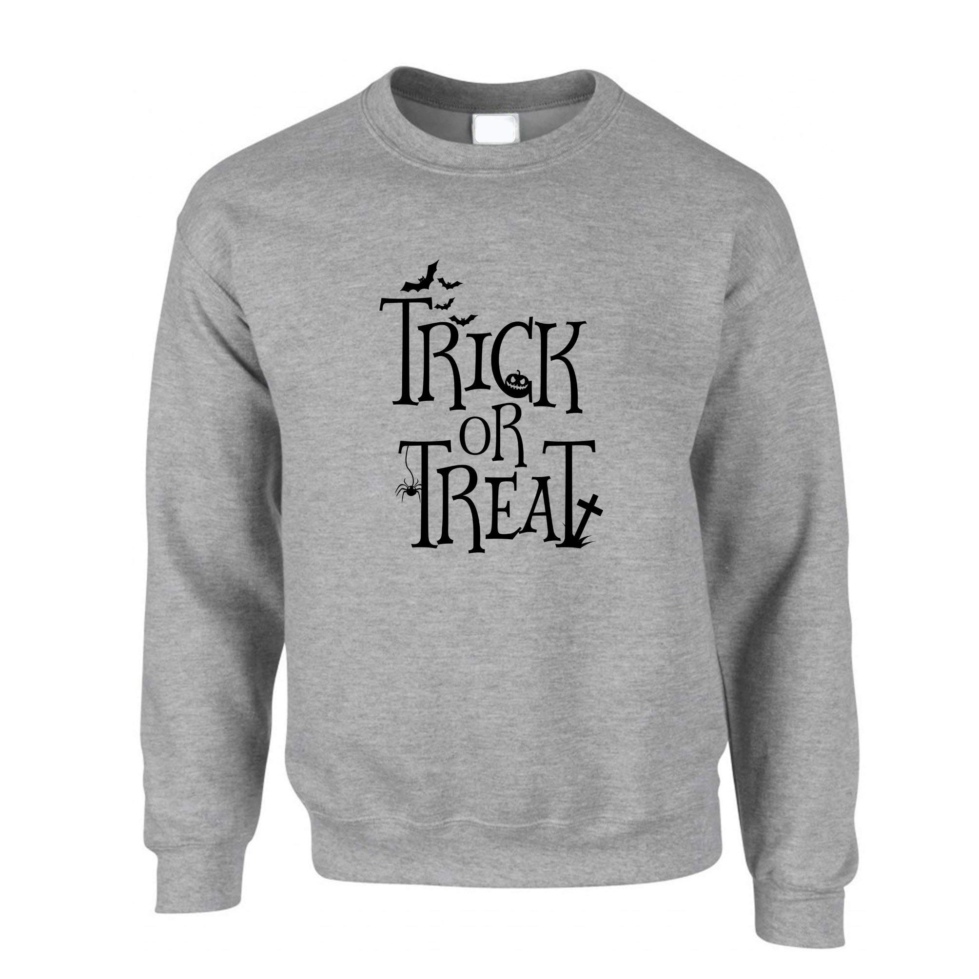 Tim And Ted Halloween Jumper Stylised Trick Or Treat Slogan Grey Small