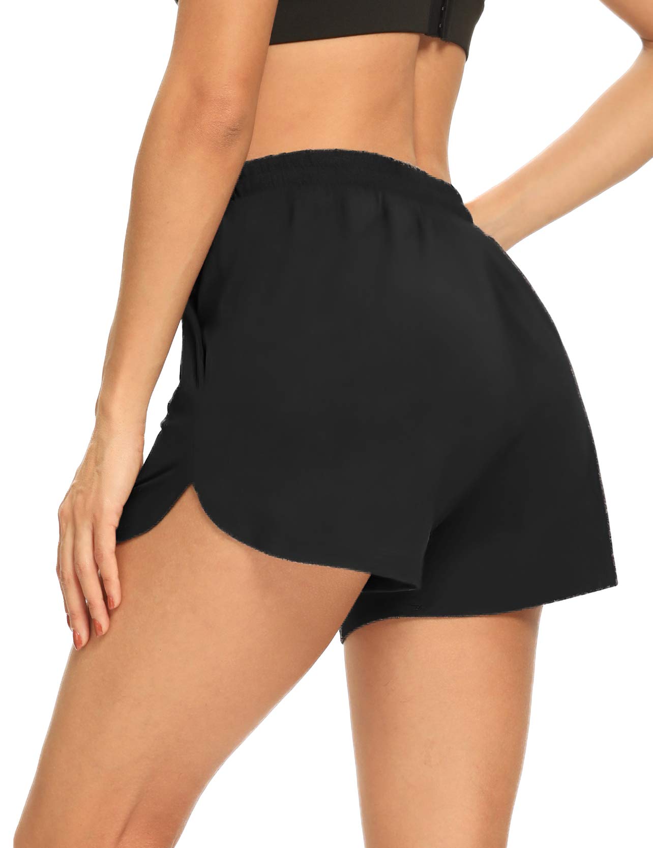 THANTH Womens 3" Yoga Shorts Elastic Waist Comfy Lounge Pajamas Workout Running Terry Jersey Shorts with Pockets Black M