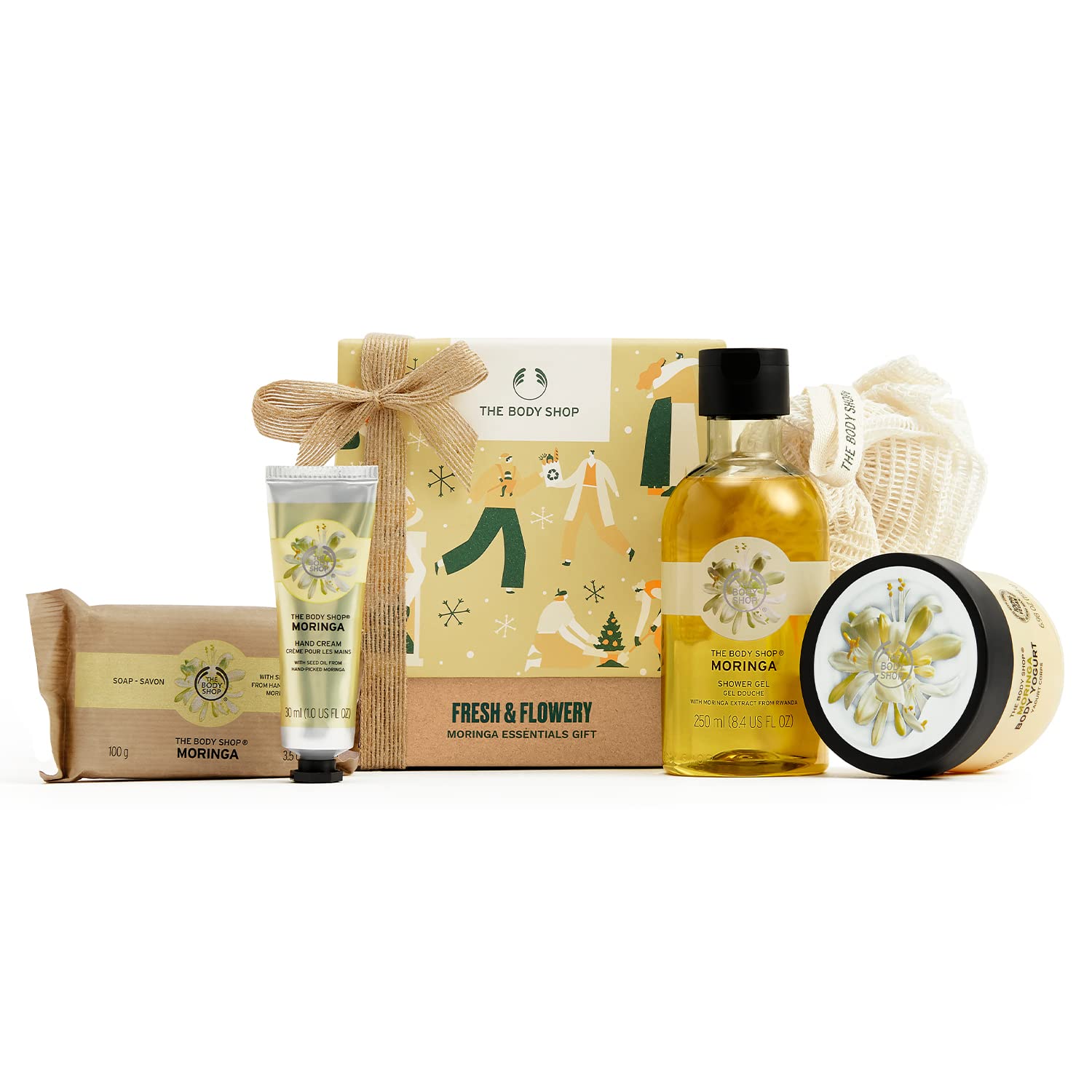 The Body Shop Fresh & Flowery Moringa Essentials Gift Set, Floral Skincare Treats, 5 Items