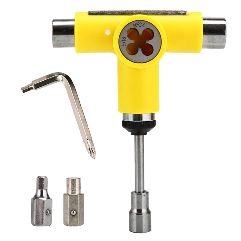 Skate Tools Set with Ratchet sy Apply Portable Multifunctional T Wrench Practical Home Universal Powerful Repair Lightweight Mini Key(Yellow)