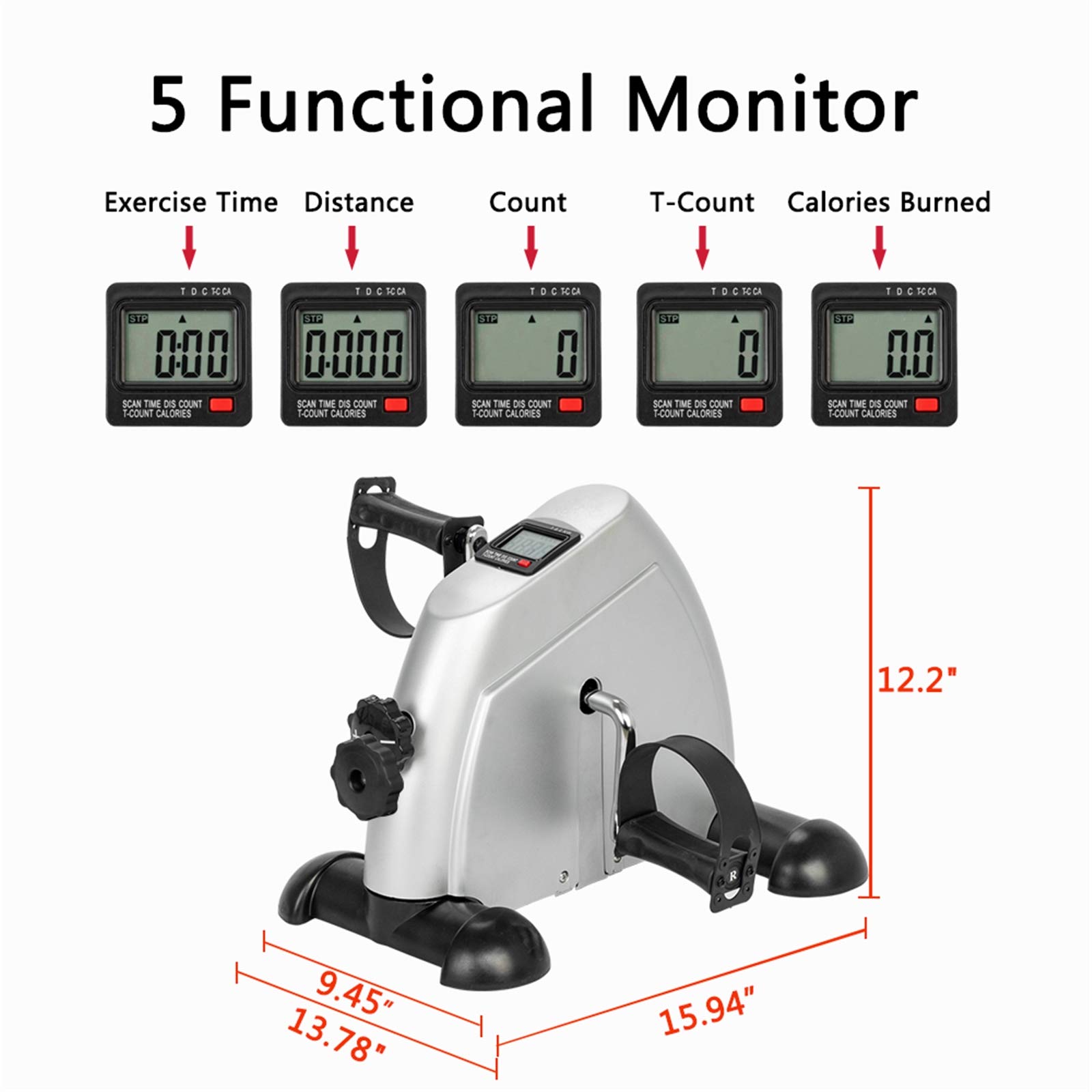 Under Desk Bike Pedal Exerciser, Exercise Bike for Leg/Arm Trainer Pedal Exerciser Foot Peddler Portable Therapy Bicycle Leg Peddler Portable Mini Cycle Bike (Silver)