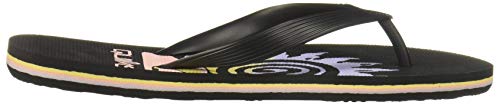 Quiksilver Men's Print 3 Point Sandal Flip-Flop, Black/Black/Yellow Molokai Pulse, 12