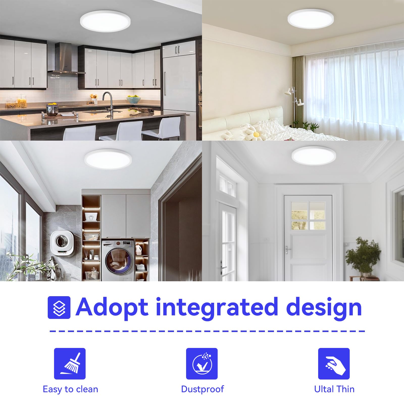 ocioc 4 Pack 12 inch Ceiling Light, 24W 5000K Flush Mount LED Ceiling Light Fixtures for Hallway, Porch, Laundry Room, Stairwell White