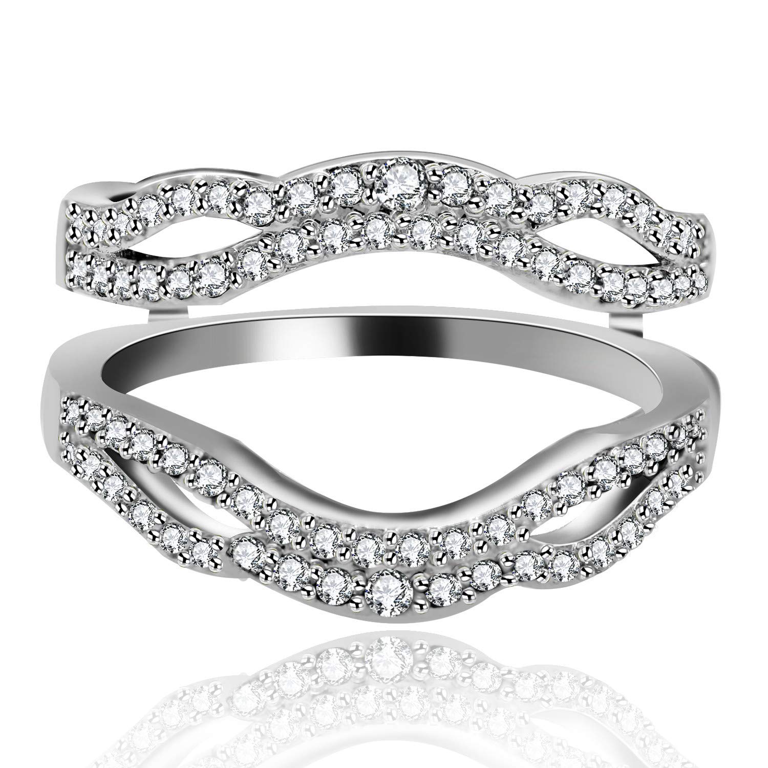 Uloveido 925 Sterling Silver Infinity Wedding Ring Guard Enhancer Double Band Engagement with Cubic Zirconia (Size 7.75)
