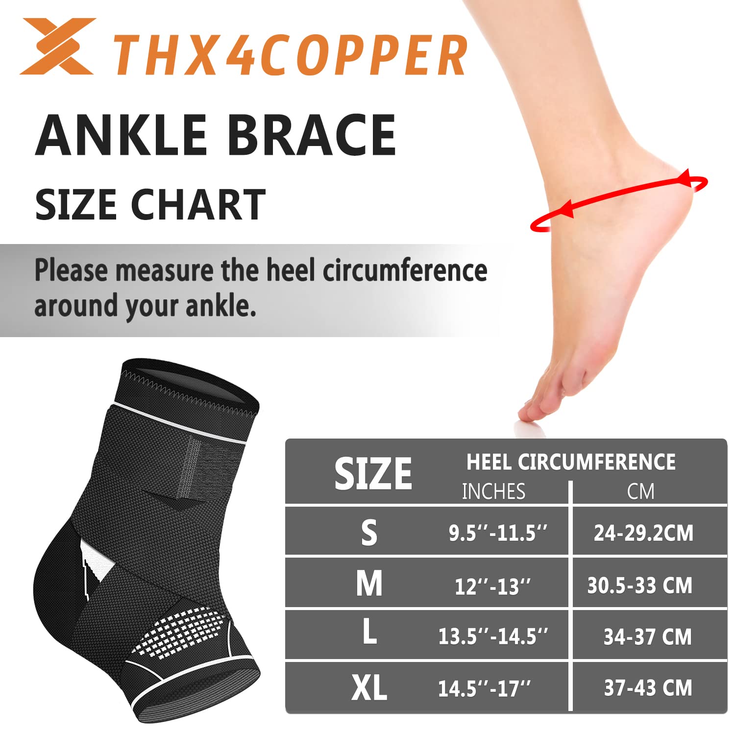 THX4COPPER Ankle Brace Support - Adjustable Compression Ankle Wrap for Protection, Pain Relief, Sprains, Injuries Recovery- Breathable & Comfortable Foot Sleeve - Men/Women, Left/Right