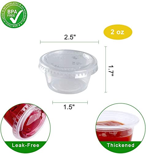 TashiLiving [100Sets-2oz] Jello Shot Cups,Condiment Containers,Disposable Plastic Cups With Lids