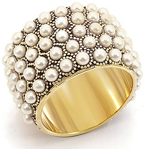 Zawadee 1W057 - Gold Brass Ring with Synthetic Pearl in Citrine Yellow Size 6
