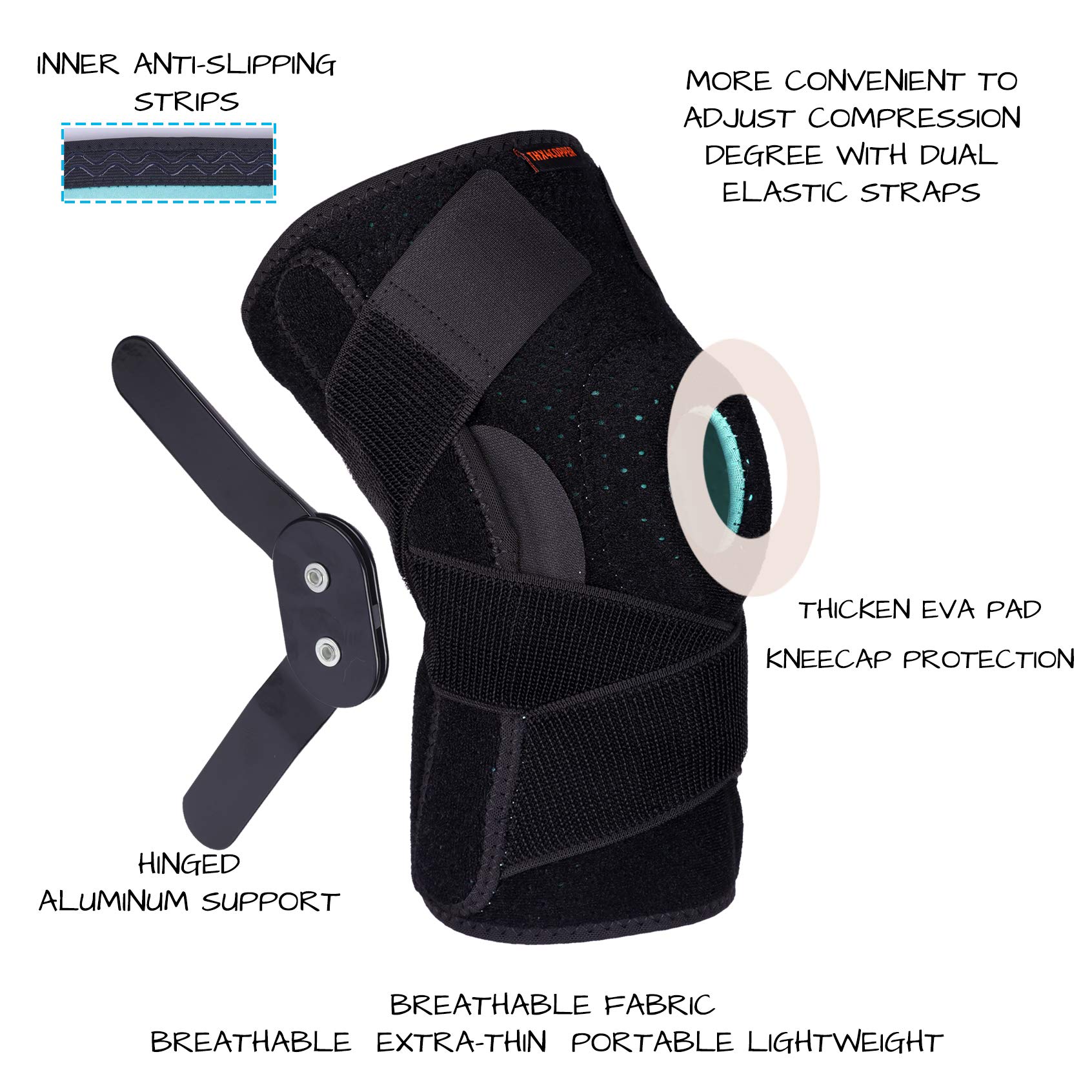THX4COPPER Hinged Knee Brace - Adjustable Open Patella with Straps & Side Stabilizers - Compression Support for Protection&Pain Relief - Trauma, ACL, LCL, MCL, Tears, Arthritis,Tendon, Injuries