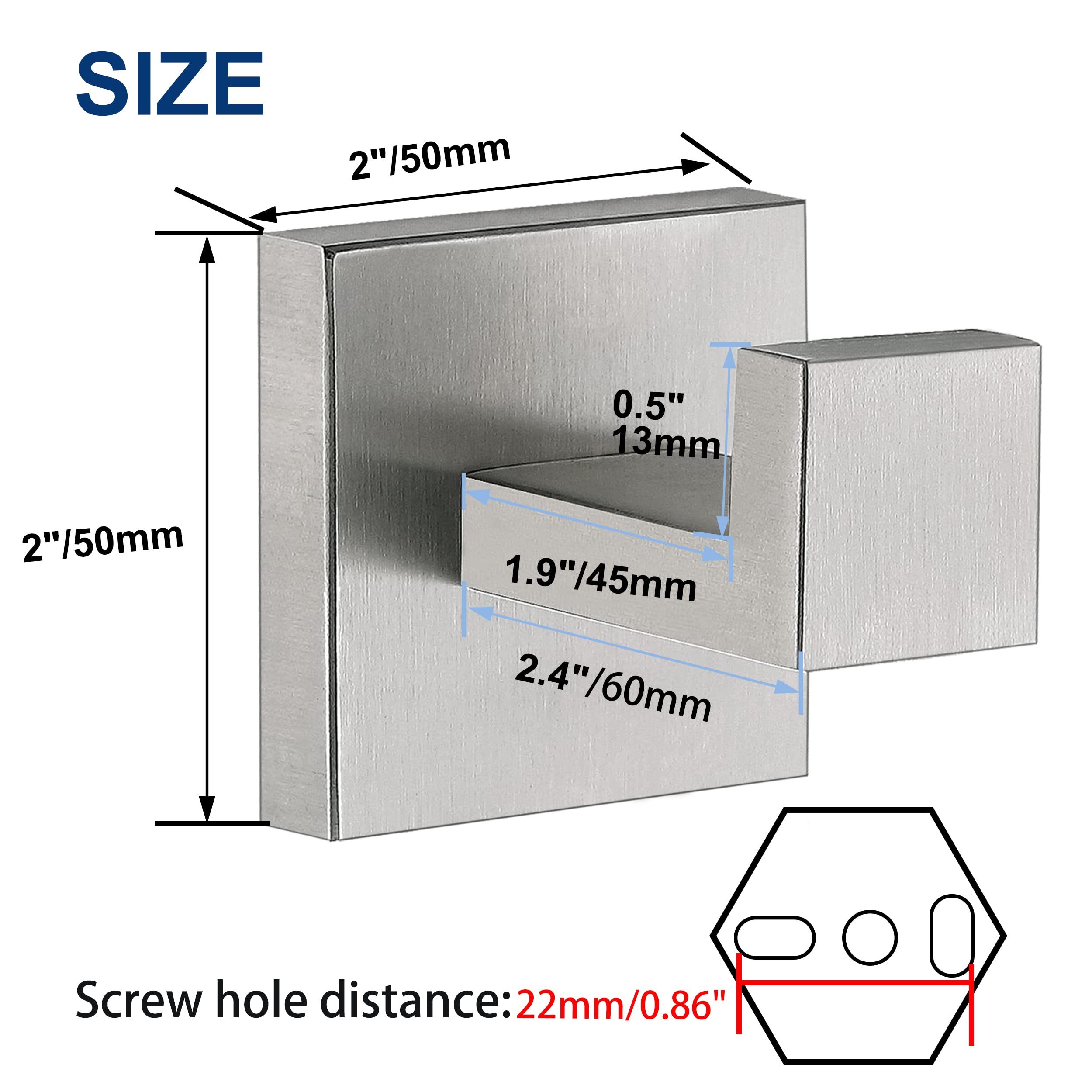 Towel Hooks for Bathrooms, Brushed Nickel Towel Hook for Kitchen Bathroom, SUS304 Stainless Steel Coat Hook, Square Heavy Duty Holder Robe Hooks for Hanging Towels, Coats, sponges, Wall Mount, 4 Pack